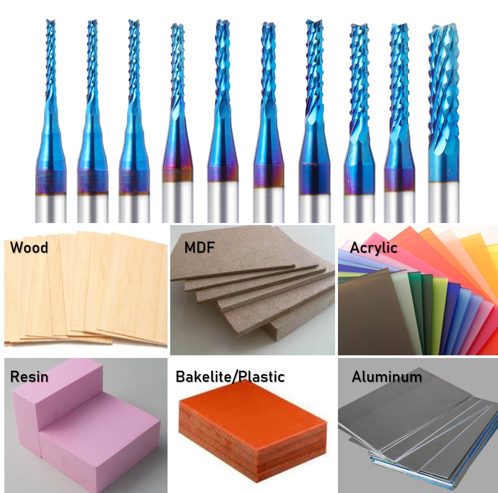 CNC Router Bits, 0.8-3.175mm, 10PCS