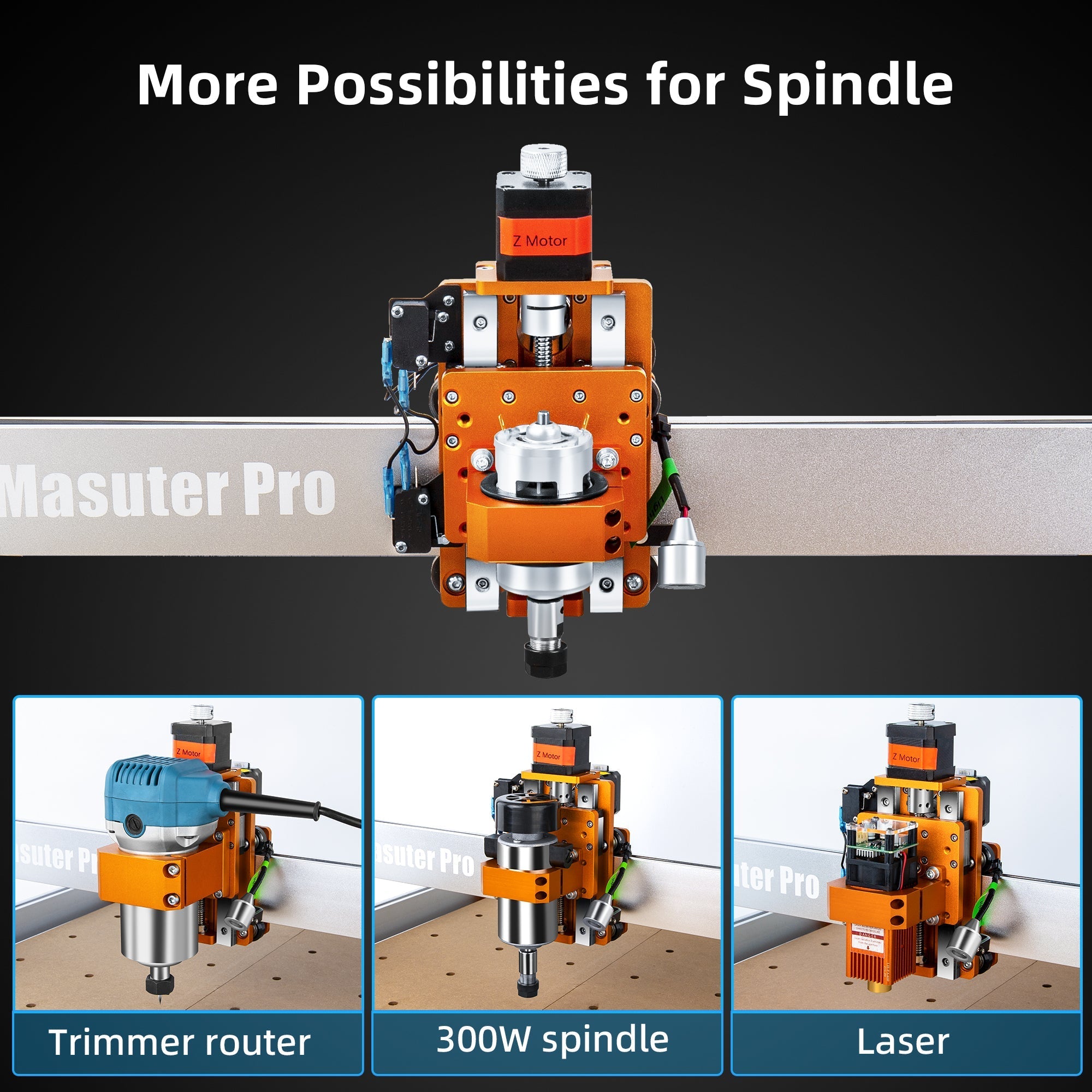 CNC Router Masuter Pro with 40W and Black R42 Rotary Roller Kit