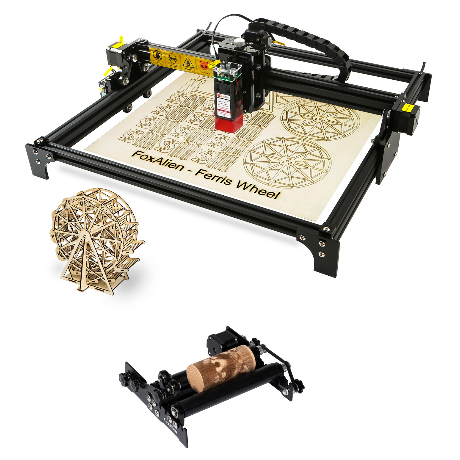 FoxAlien Reizer 20W Laser Engraver with Rotary Roller Bundle Kit